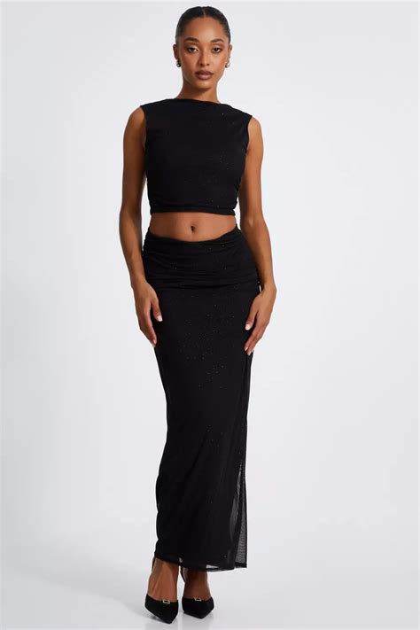 Black Glitter Mesh Midaxi Skirt Quiz Clothing
