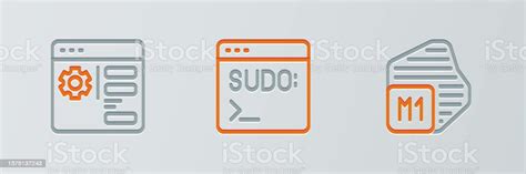 set line processor browser setting and code terminal icon vector stock