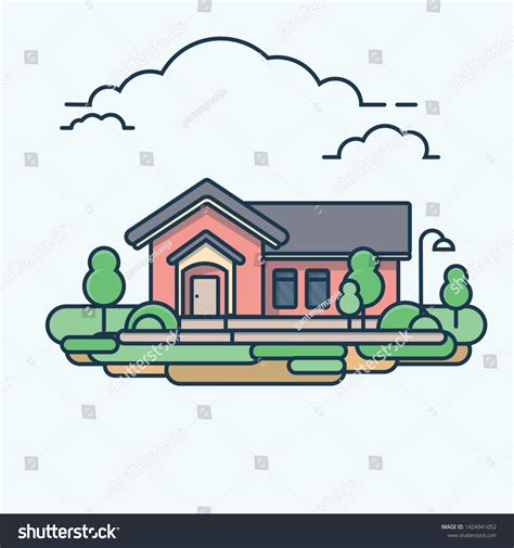 Simple House Flat Line Color Style Stock Vector Royalty Free 1424941052 Shutterstock