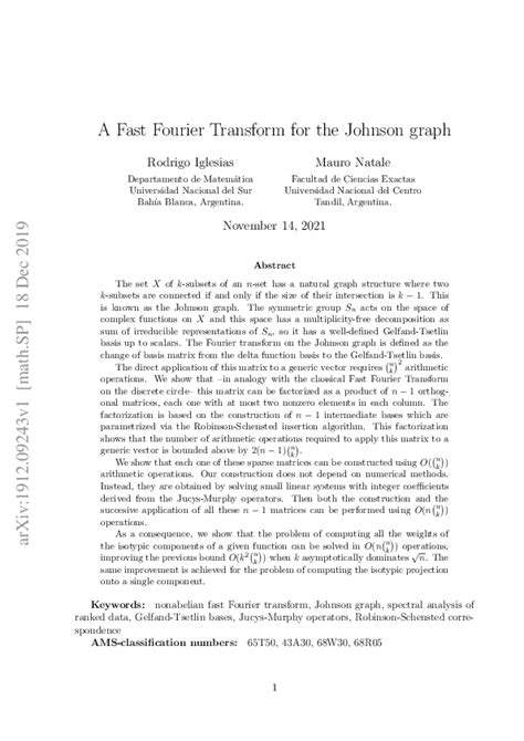 Pdf A Fast Fourier Transform For The Johnson Graph