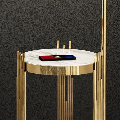 Modern Floor Lamp End Table With Glass Shade Wireless Charger USB Port Homary