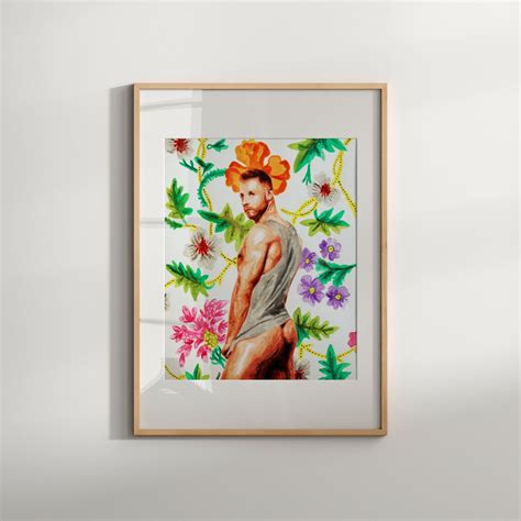 Nude Male From Behind Gay Wall Art With Spring Flowers Gift Etsy