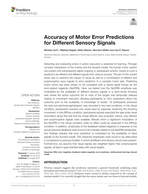 Pdf Accuracy Of Motor Error Predictions For Different Sensory Signals