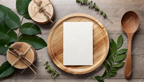 Premium Photo Flyer Psd Mockup On Wooden Plate In Flat Lay Style