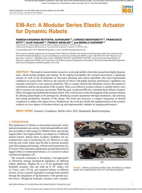 Pdf Em Act A Modular Series Elastic Actuator For Dynamic Robots