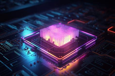 Ai Generative 3d Rendering Cpu Chip On Circuit Board Background Computer Technology Concept