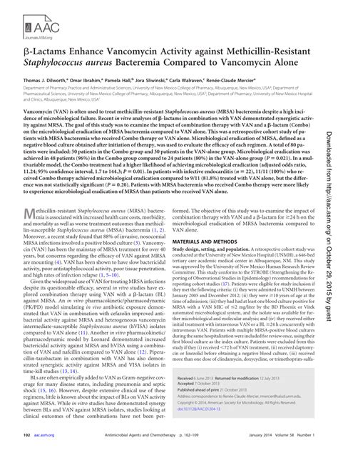 Pdf Lactams Enhance Vancomycin Activity Against Methicillin Resistant Staphylococcus Aureus