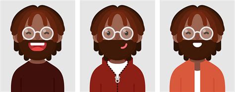 행복 한 흑인 남자의 평면 초상화 세트 다양한 포즈와 의상 프로필 사진 벡터 일러스트 레이 션에 컬러 만화 캐릭터 남자의 컬렉션 감정에 대한 스톡 벡터 아트 및 기타 이미지