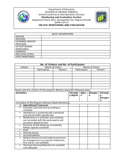 Qame Form 6 On Site Monitoring And Evaluation Pdf Evaluation