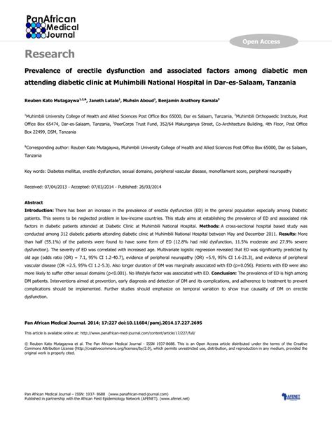 Pdf Prevalence Of Erectile Dysfunction And Associated Factors Among