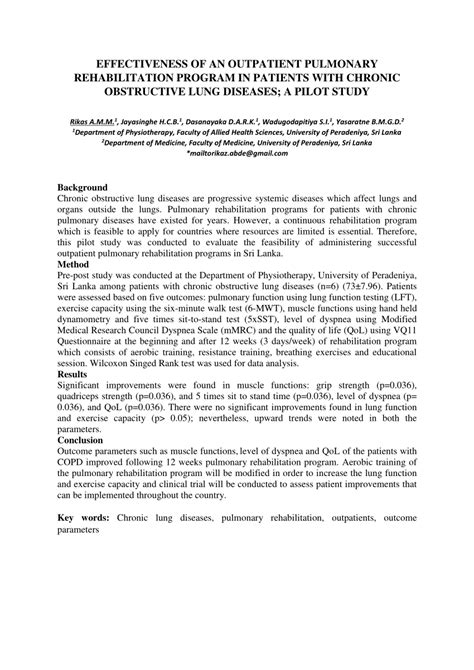 Pdf Effectiveness Of An Outpatient Pulmonary Rehabilitation Program