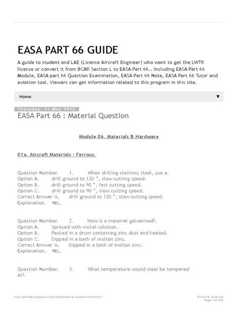 Easa Part 66 Guide Easa Part 66 Material Question Pdf Annealing Metallurgy Steel