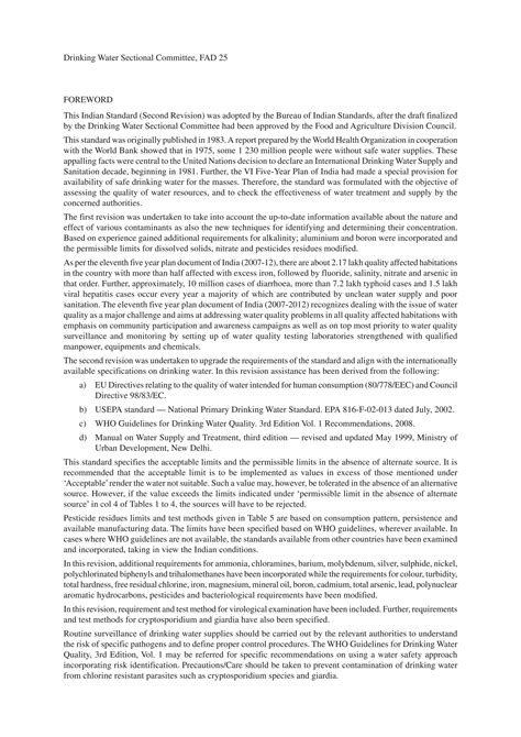 Bis Drinking Water Specification Pdf
