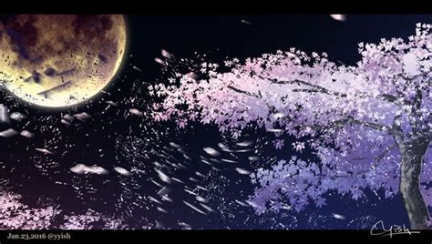 【オリジナル】「夜桜」「わいっしゅ」のイラスト Pixiv 風景 イラスト イラスト 和風 壁紙