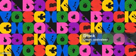 Back To School 추상 복고풍 미니멀 브루탈리즘 비문 원활한 패턴 바우 하우스 기하학적 편지 콜라주 배경입니다 교육