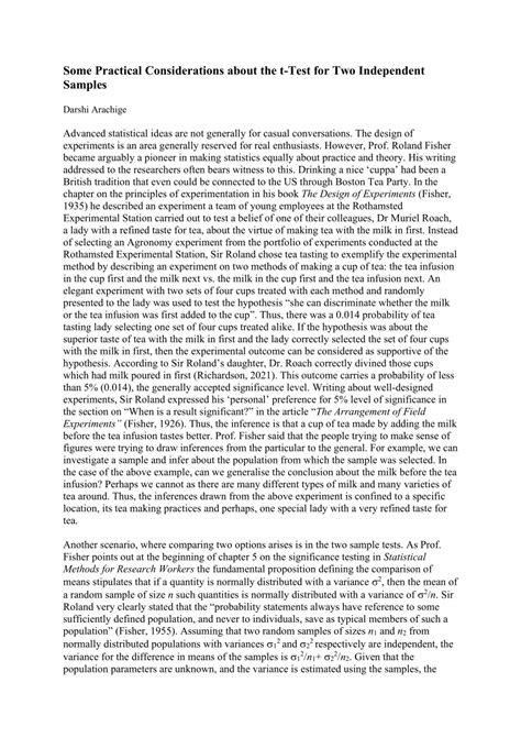 Pdf Some Practical Considerations About The T Test For Two Independent Samples