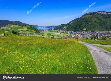 Springtime View From Mt Stanserhorn In Switzerland Stock Photo By