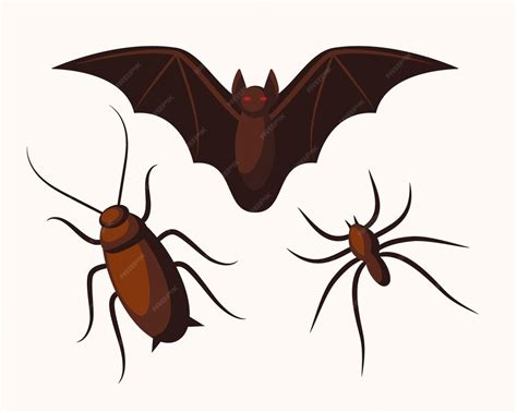 Premium Vector Bat Cockroach And Spider Set Of Vector Cliparts