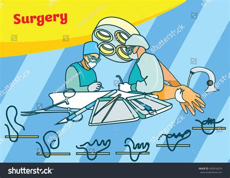 Bright Cartoon Surgery Illustration Doctors Are Operating Scalpel