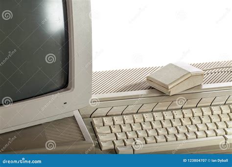 Outdated Technology Dirty Vintage Computer System With Keyboard Stock Image Image Of Broken