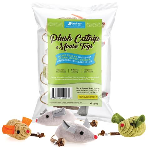 Natural Catnip Plush Mouse Cat Toys 4 Ct