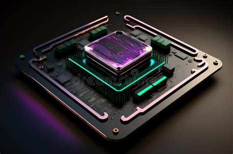Electronic Circuit Board Close Up Glowing Microchip In Macro Futuristic Circuit Concept