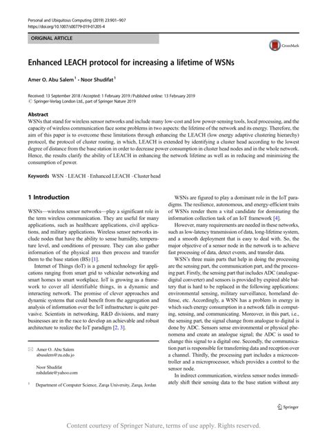 enhanced leach protocol for increasing a lifetime of wsns request pdf