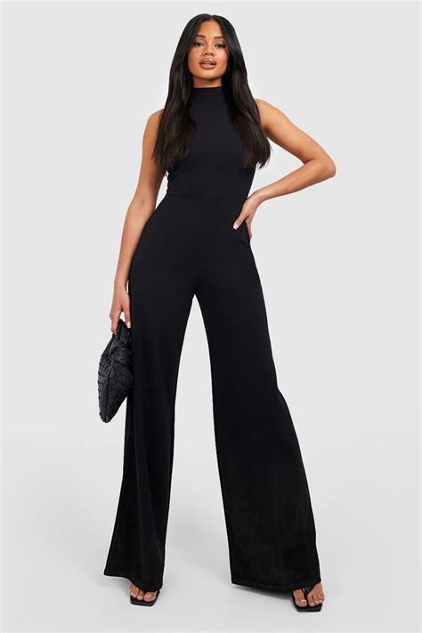 High Neck Relaxed Fit Tailored Crepe Jumpsuit Boohoo