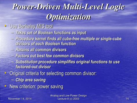 Ppt Lecture 8 Logiccircuit Synthesis For Low Power Powerpoint