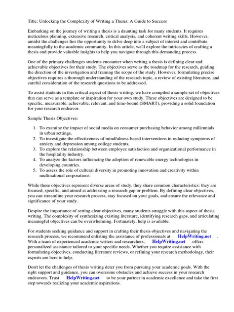 Thesis Objectives Of The Study Sample Pdf Thesis Qualitative Research