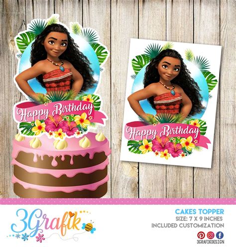 Moana Cake Topper Pennant Printable 3Grafik Moana Cake Happy