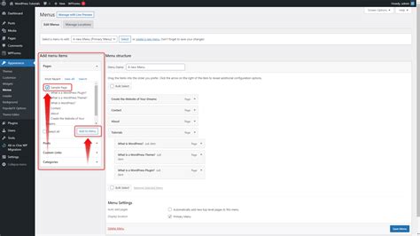 how to add a wordpress page to your navigation menu