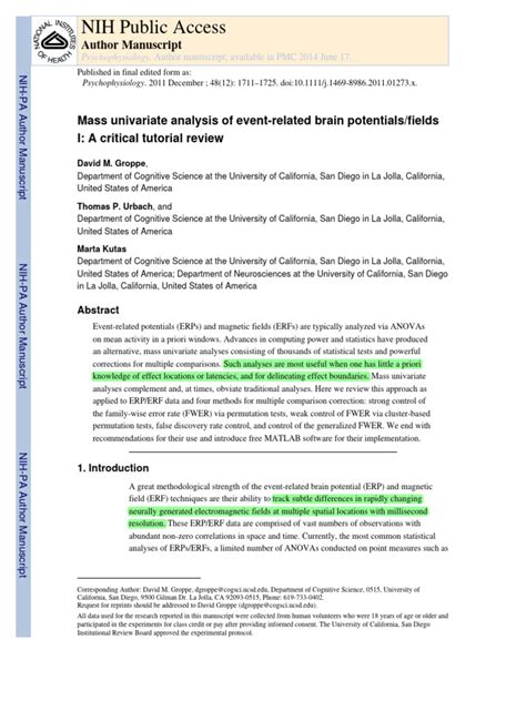 groppe et al 2011 mass univariate analysis of erp a critical review