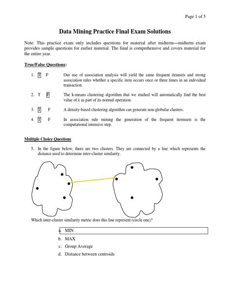 Data Mining Practice Final Exam Solutions Truefalse Questions Pdf