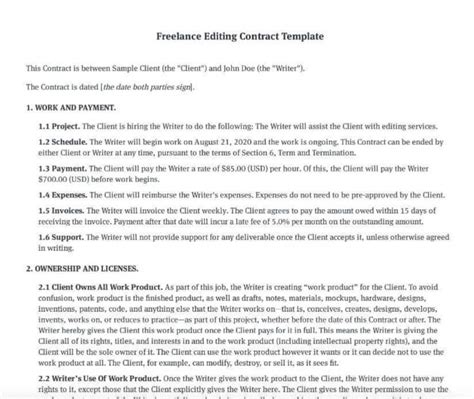 Sample Of Contract Template For Ongoing Proofreading Work Contract