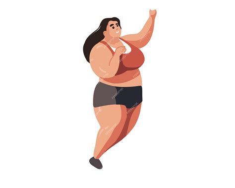 Mulher Gorda Feliz Fazendo Exercícios Vetor Premium