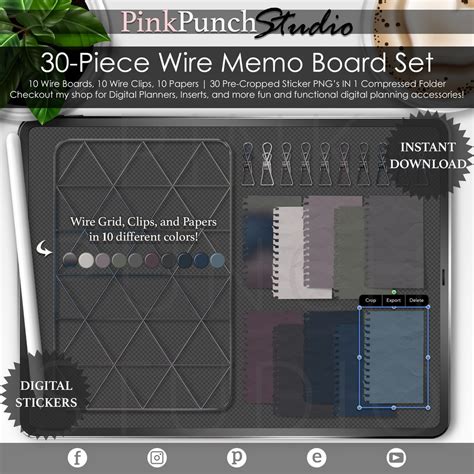 Dark Winter Wire Grid Memo Board Png Stickers Digital Planner Clipart