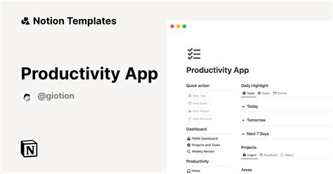 Productivity App Template By Giotion Notion Marketplace