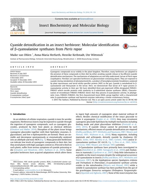 Pdf Cyanide Detoxification In An Insect Herbivore Molecular