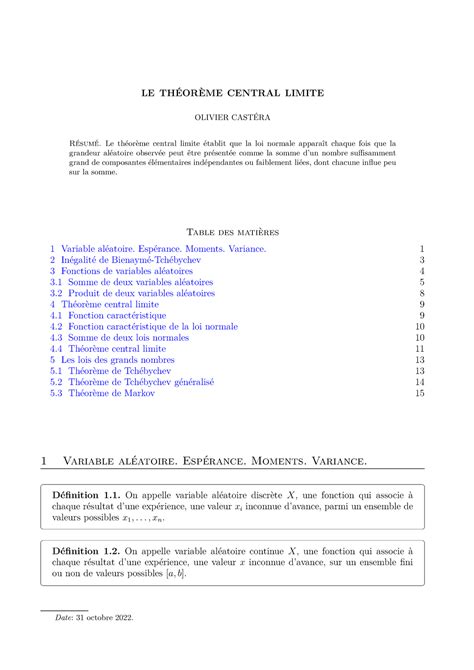 theoreme central limite le thÉorÈme central limite olivier castÉra