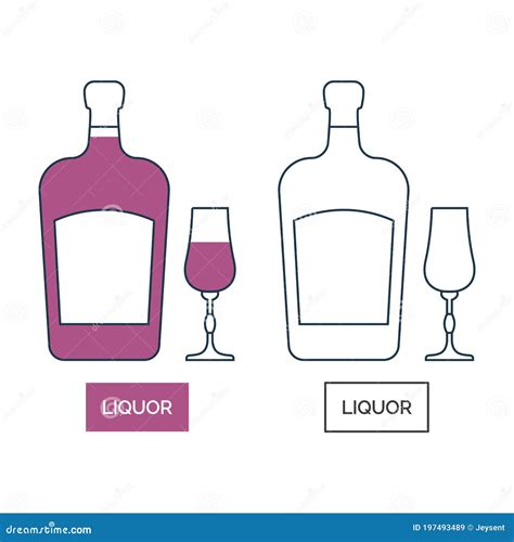 Bottle And Glass Liquor Line Art In Flat Style Restaurant Alcoholic