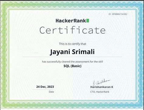 Jayani Srimali On Linkedin Sqlcertification Hackerrankcertified