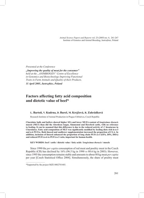 Pdf Factors Affecting Fatty Acid Composition And Dietetic Value Of Beef