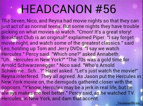 Seven Nico Reyna Movie Night Headcanon Percy Jackson Annabeth Chase