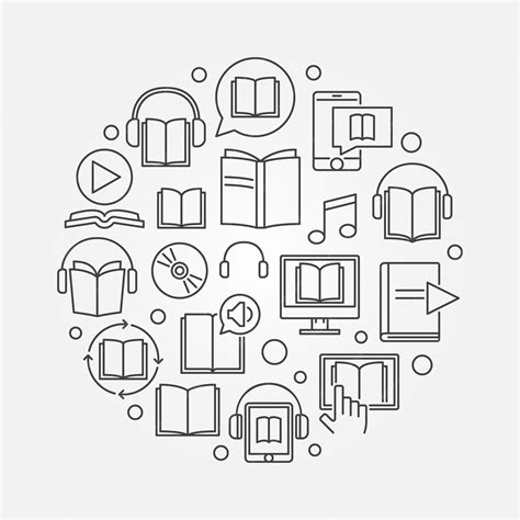 Premium Vector Audiobook Vector Round Concept Illustration Or Banner In Thin Line Style