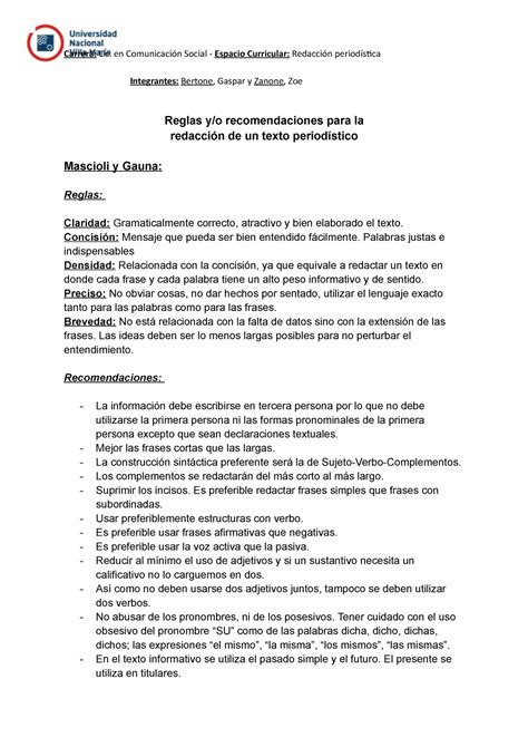 Reglas Y Recomendaciones Para La Redacción De Un Texto Periodistico