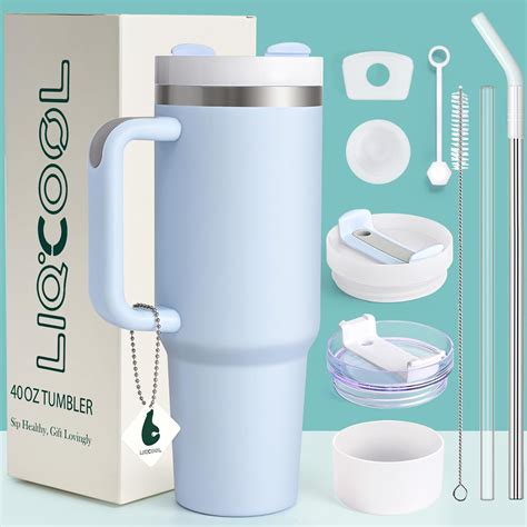 Gingprous 40oz Blue Tumbler With Handle 2 Straws And 2 Lids Silicone