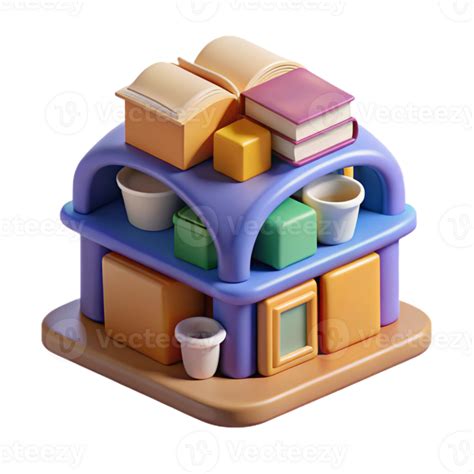 3d Illustration Of A Colorful Geometric Structure With Books And Pots