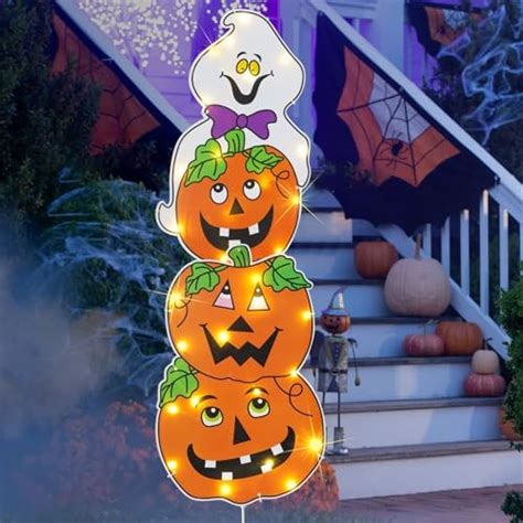 Halloween Stacked Pumpkins Decorations 3 Ft Pre Lit Pumpkins With 75 Leds Light Up