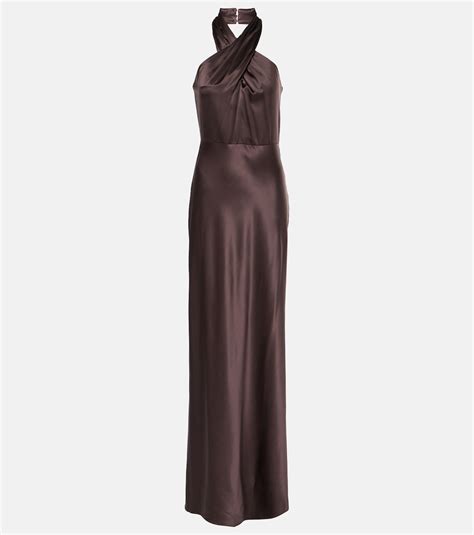 Alberta Silk Blend Satin Maxi Dress In Brown Veronica Beard Mytheresa